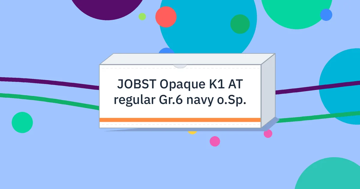 Symbolbild: Packung mit der Aufschrift JOBST Opaque K1 AT regular Gr.6 navy o.Sp. (PZN 13107455) – Verfügbarkeit und Bezug in Apotheken in Frankfurt am Main