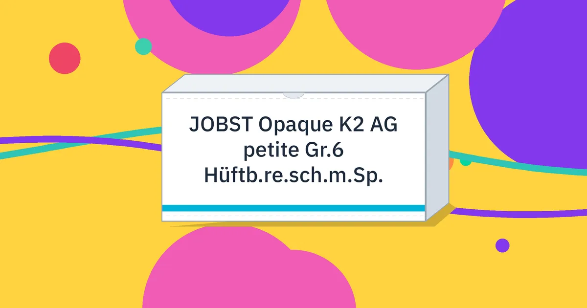 Symbolbild: Packung mit der Aufschrift JOBST Opaque K2 AG petite Gr.6 Hüftb.re.sch.m.Sp. (PZN 13115236) – Verfügbarkeit und Bezug in Apotheken in Frankfurt am Main