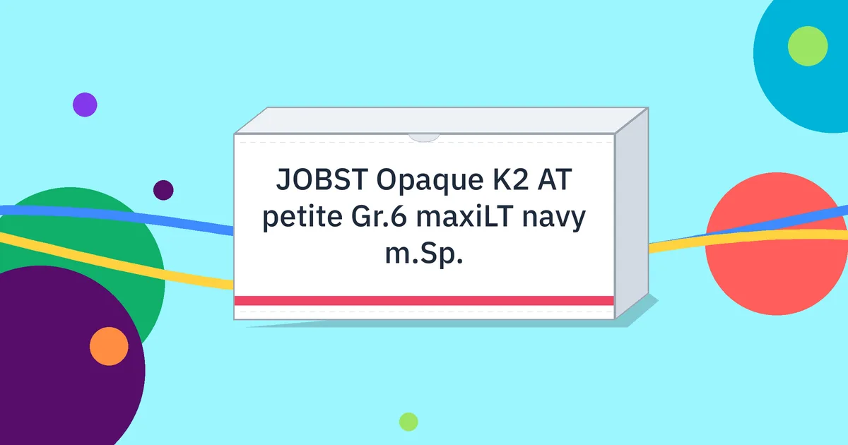 Symbolbild: Packung mit der Aufschrift JOBST Opaque K2 AT petite Gr.6 maxiLT navy m.Sp. (PZN 13118737) – Verfügbarkeit und Bezug in Apotheken in Frankfurt am Main