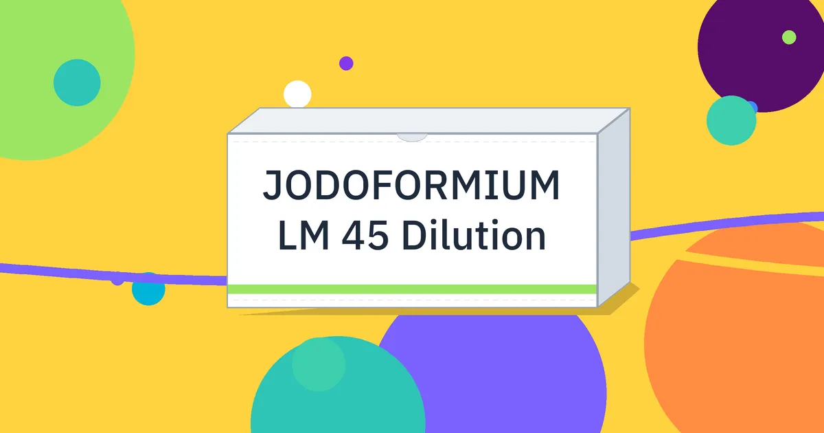Symbolbild: Packung mit der Aufschrift JODOFORMIUM LM 45 Dilution (PZN 13563472) – Verfügbarkeit und Bezug in Apotheken in Frankfurt am Main