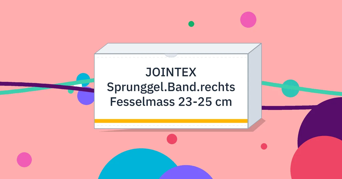 Symbolbild: Packung mit der Aufschrift JOINTEX Sprunggel.Band.rechts Fesselmass 23-25 cm (PZN 06118599) – Verfügbarkeit und Bezug in Apotheken in Frankfurt am Main