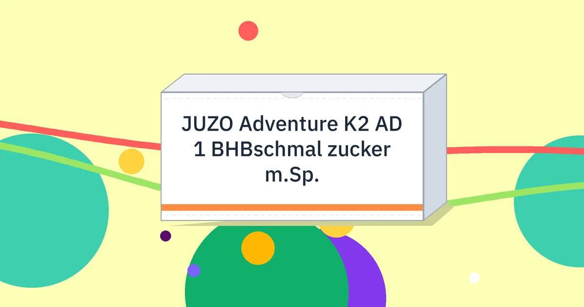 Symbolbild: Packung mit der Aufschrift JUZO Adventure K2 AD 1 BHBschmal zucker m.Sp. (PZN 16343133) – Verfügbarkeit und Bezug in Apotheken in Frankfurt am Main