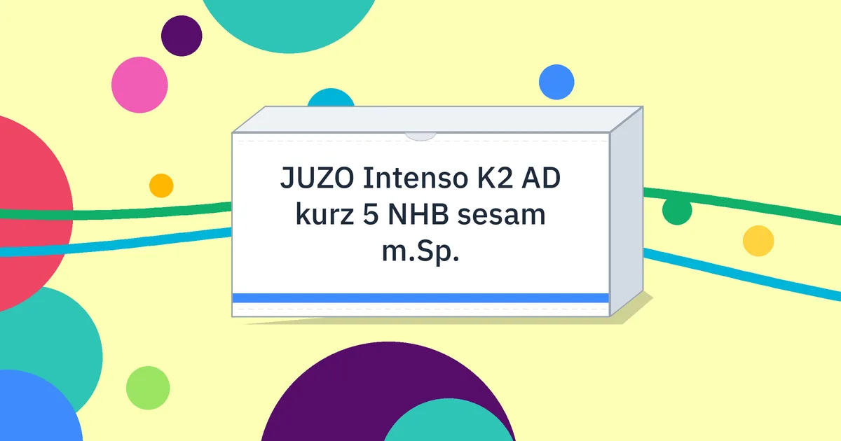 Symbolbild: Packung mit der Aufschrift JUZO Intenso K2 AD kurz 5 NHB sesam m.Sp. (PZN 18610986) – Verfügbarkeit und Bezug in Apotheken in Frankfurt am Main