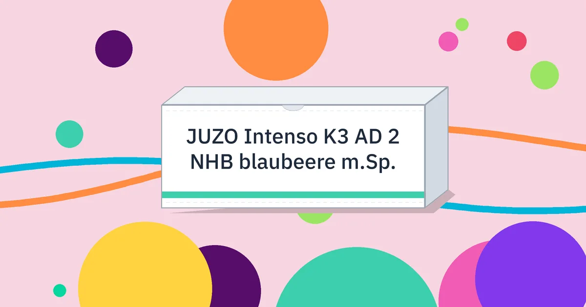 Symbolbild: Packung mit der Aufschrift JUZO Intenso K3 AD 2 NHB blaubeere m.Sp. (PZN 18630931) – Verfügbarkeit und Bezug in Apotheken in Frankfurt am Main