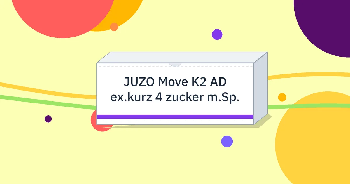 Symbolbild: Packung mit der Aufschrift JUZO Move K2 AD ex.kurz 4 zucker m.Sp. (PZN 18509750) – Verfügbarkeit und Bezug in Apotheken in Frankfurt am Main