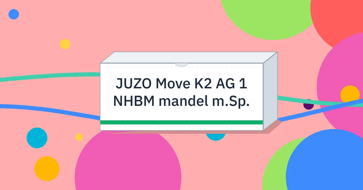 Symbolbild: Packung mit der Aufschrift JUZO Move K2 AG 1 NHBM mandel m.Sp. (PZN 16642344) – Verfügbarkeit und Bezug in Apotheken in Frankfurt am Main