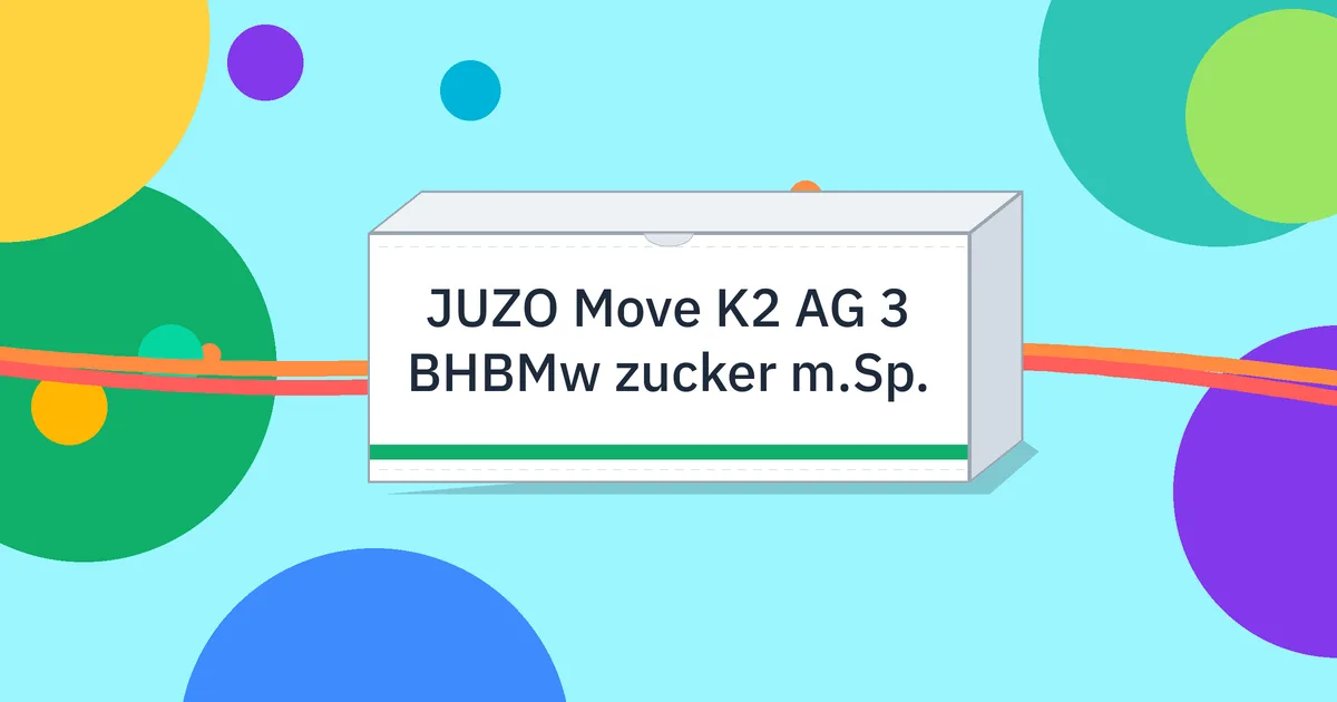 Symbolbild: Packung mit der Aufschrift JUZO Move K2 AG 3 BHBMw zucker m.Sp. (PZN 18524778) – Verfügbarkeit und Bezug in Apotheken in Frankfurt am Main