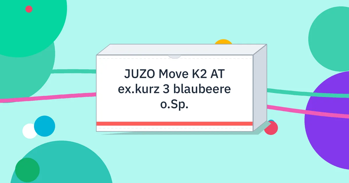 Symbolbild: Packung mit der Aufschrift JUZO Move K2 AT ex.kurz 3 blaubeere o.Sp. (PZN 20672368) – Verfügbarkeit und Bezug in Apotheken in Frankfurt am Main