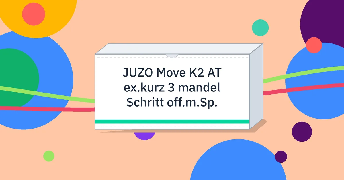 Symbolbild: Packung mit der Aufschrift JUZO Move K2 AT ex.kurz 3 mandel Schritt off.m.Sp. (PZN 20671417) – Verfügbarkeit und Bezug in Apotheken in Frankfurt am Main