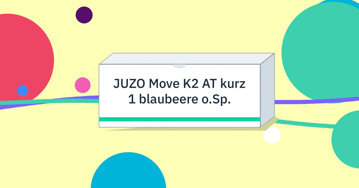 Symbolbild: Packung mit der Aufschrift JUZO Move K2 AT kurz 1 blaubeere o.Sp. (PZN 20675438) – Verfügbarkeit und Bezug in Apotheken in Frankfurt am Main