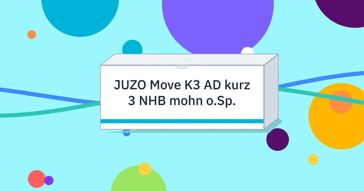 Symbolbild: Packung mit der Aufschrift JUZO Move K3 AD kurz 3 NHB mohn o.Sp. (PZN 18572754) – Verfügbarkeit und Bezug in Apotheken in Frankfurt am Main