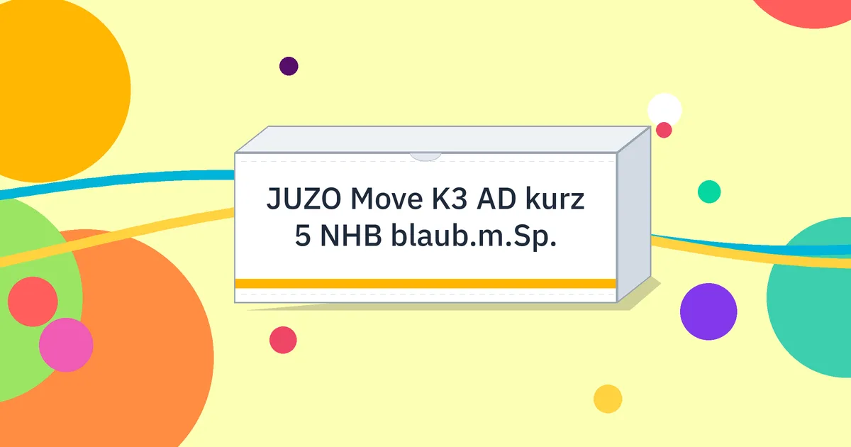Symbolbild: Packung mit der Aufschrift JUZO Move K3 AD kurz 5 NHB blaub.m.Sp. (PZN 18572079) – Verfügbarkeit und Bezug in Apotheken in Frankfurt am Main