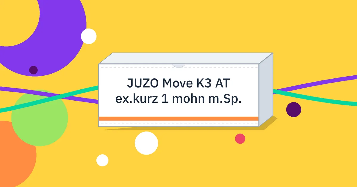 Symbolbild: Packung mit der Aufschrift JUZO Move K3 AT ex.kurz 1 mohn m.Sp. (PZN 20680221) – Verfügbarkeit und Bezug in Apotheken in Frankfurt am Main