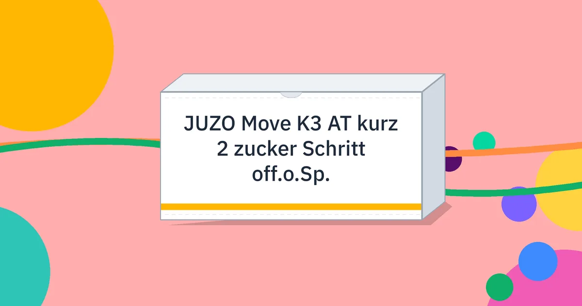 Symbolbild: Packung mit der Aufschrift JUZO Move K3 AT kurz 2 zucker Schritt off.o.Sp. (PZN 20684957) – Verfügbarkeit und Bezug in Apotheken in Frankfurt am Main