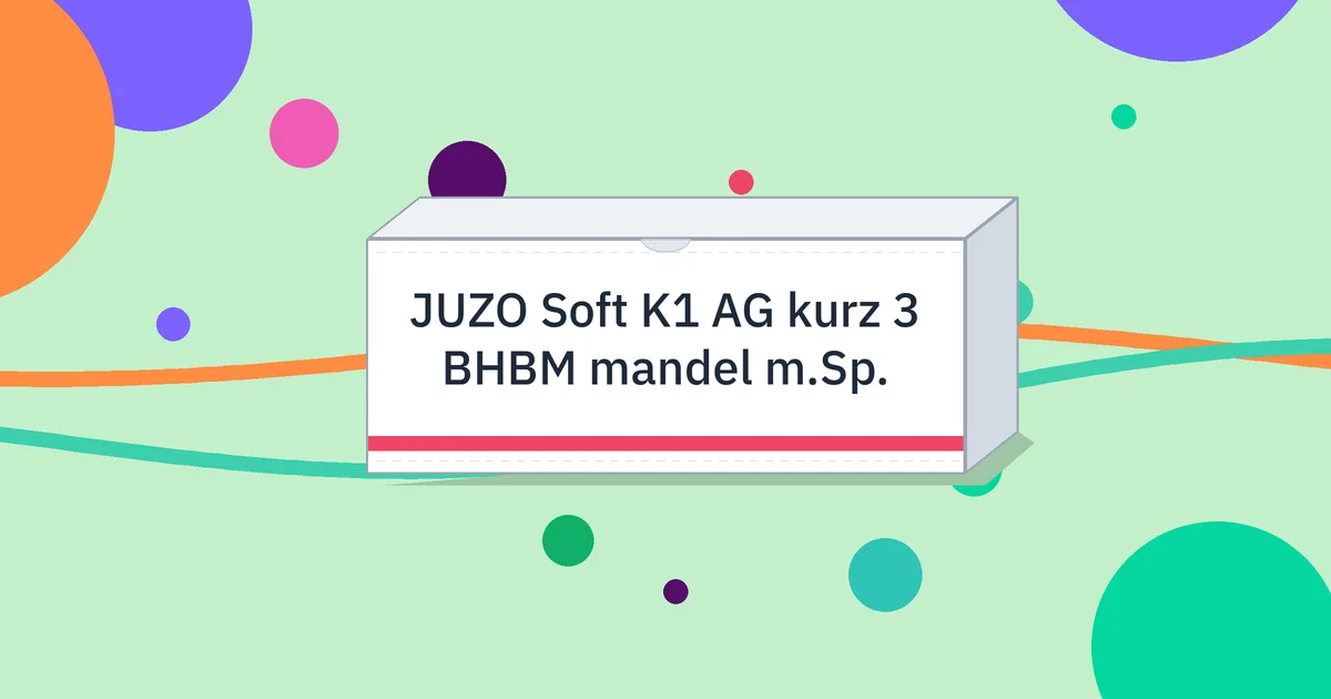 Symbolbild: Packung mit der Aufschrift JUZO Soft K1 AG kurz 3 BHBM mandel m.Sp. (PZN 14855828) – Verfügbarkeit und Bezug in Apotheken in Frankfurt am Main