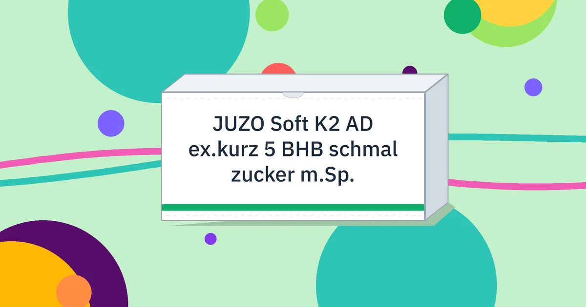 Symbolbild: Packung mit der Aufschrift JUZO Soft K2 AD ex.kurz 5 BHB schmal zucker m.Sp. (PZN 15466164) – Verfügbarkeit und Bezug in Apotheken in Frankfurt am Main
