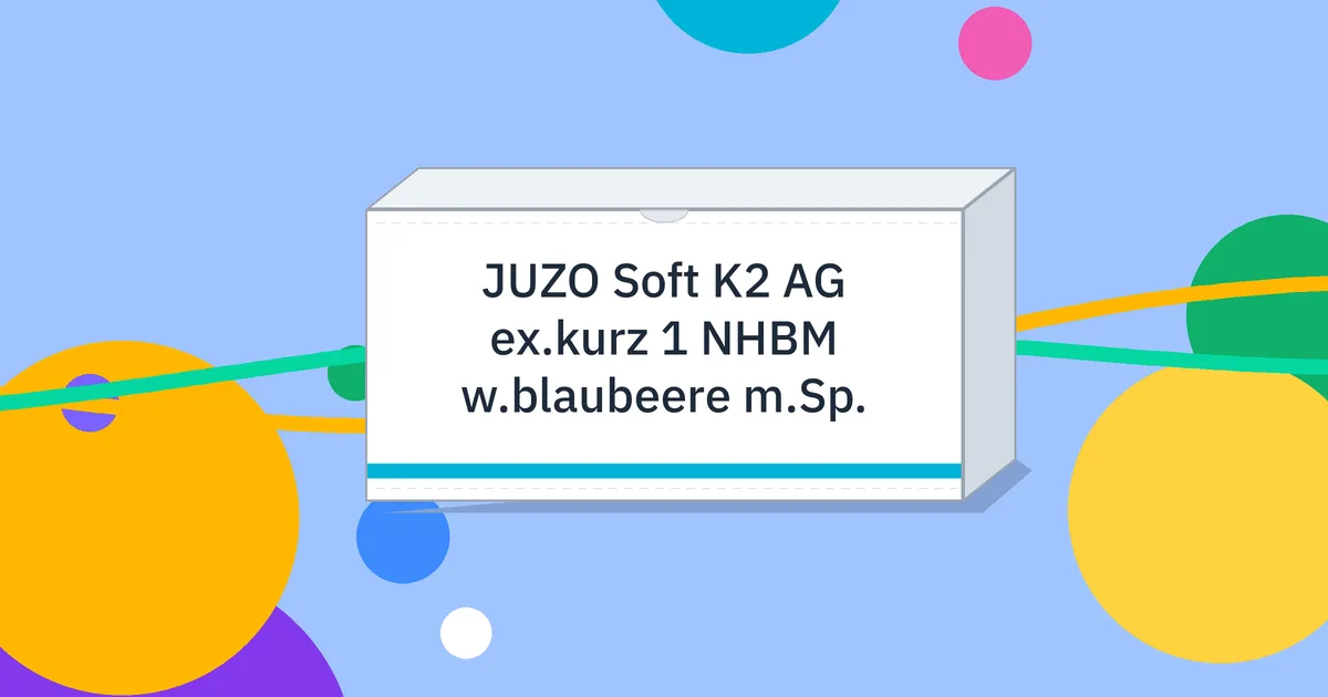 Symbolbild: Packung mit der Aufschrift JUZO Soft K2 AG ex.kurz 1 NHBM w.blaubeere m.Sp. (PZN 15021255) – Verfügbarkeit und Bezug in Apotheken in Frankfurt am Main