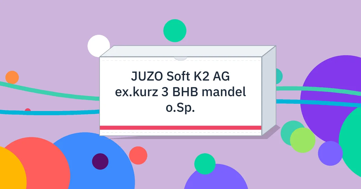 Symbolbild: Packung mit der Aufschrift JUZO Soft K2 AG ex.kurz 3 BHB mandel o.Sp. (PZN 14828375) – Verfügbarkeit und Bezug in Apotheken in Frankfurt am Main