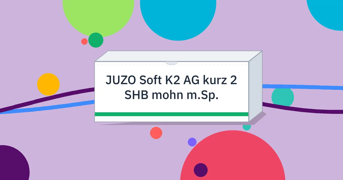 Symbolbild: Packung mit der Aufschrift JUZO Soft K2 AG kurz 2 SHB mohn m.Sp. (PZN 11307960) – Verfügbarkeit und Bezug in Apotheken in Frankfurt am Main