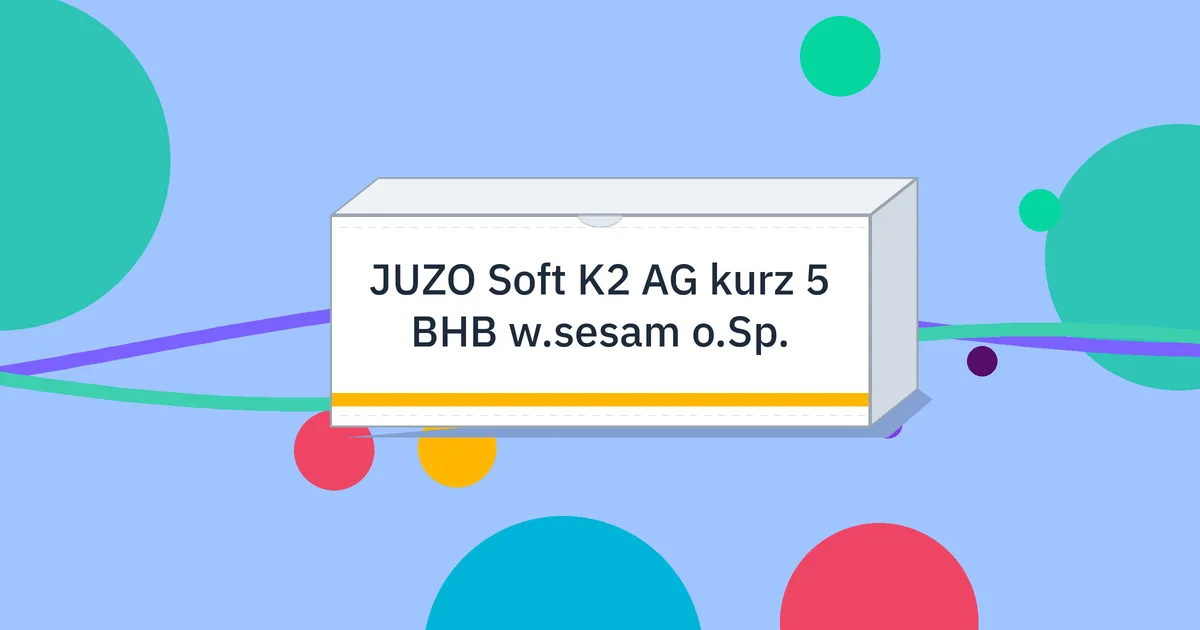 Symbolbild: Packung mit der Aufschrift JUZO Soft K2 AG kurz 5 BHB w.sesam o.Sp. (PZN 14842694) – Verfügbarkeit und Bezug in Apotheken in Frankfurt am Main