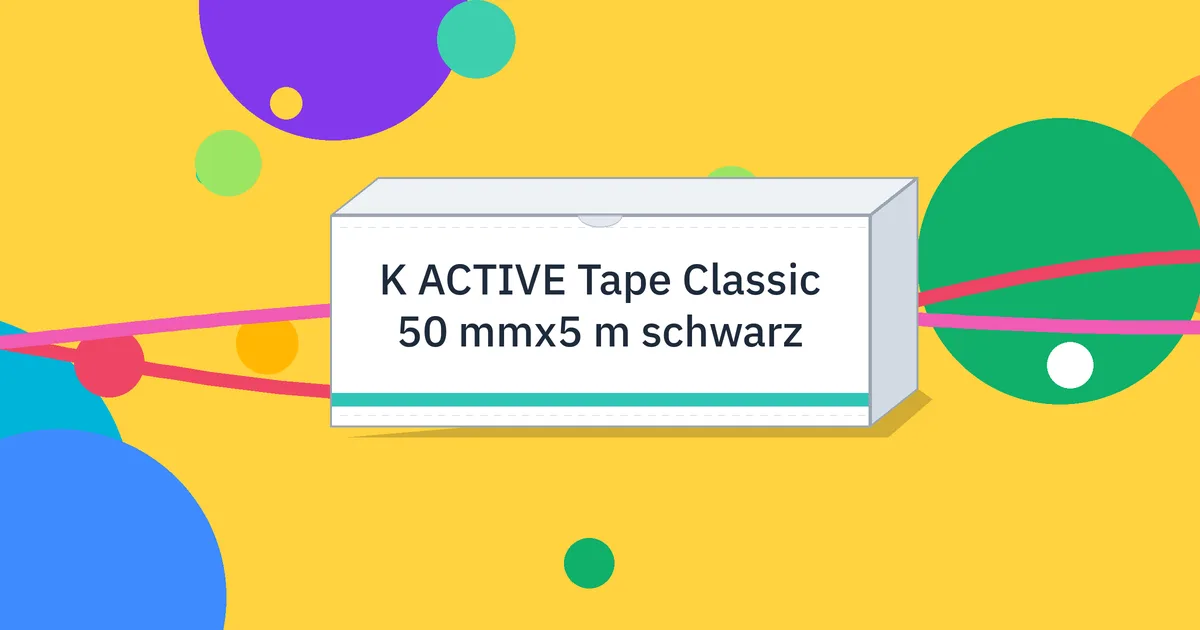 Symbolbild: Packung mit der Aufschrift K ACTIVE Tape Classic 50 mmx5 m schwarz (PZN 06936228) – Verfügbarkeit und Bezug in Apotheken in Frankfurt am Main