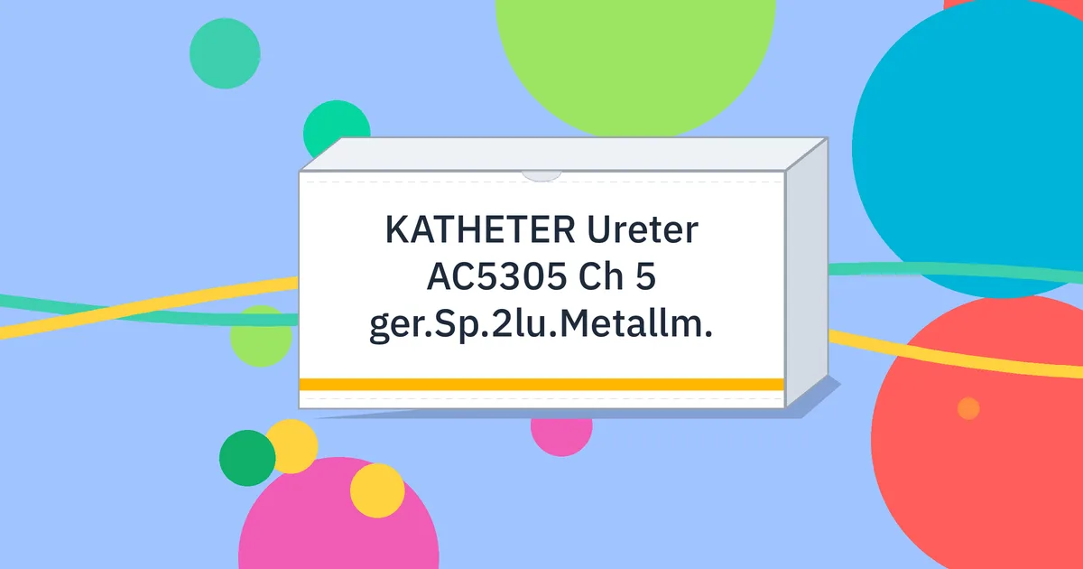 Symbolbild: Packung mit der Aufschrift KATHETER Ureter AC5305 Ch 5 ger.Sp.2lu.Metallm. (PZN 00153927) – Verfügbarkeit und Bezug in Apotheken in Frankfurt am Main