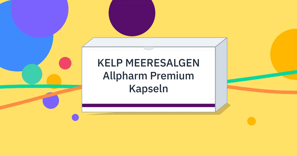 Symbolbild: Packung mit der Aufschrift KELP MEERESALGEN Allpharm Premium Kapseln (PZN 19658682) – Verfügbarkeit und Bezug in Apotheken in Frankfurt am Main