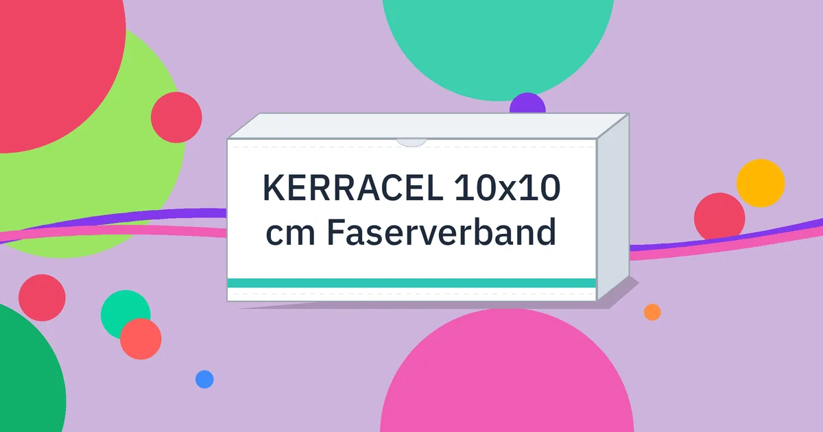 Symbolbild: Packung mit der Aufschrift KERRACEL 10x10 cm Faserverband (PZN 16746724) – Verfügbarkeit und Bezug in Apotheken in Frankfurt am Main