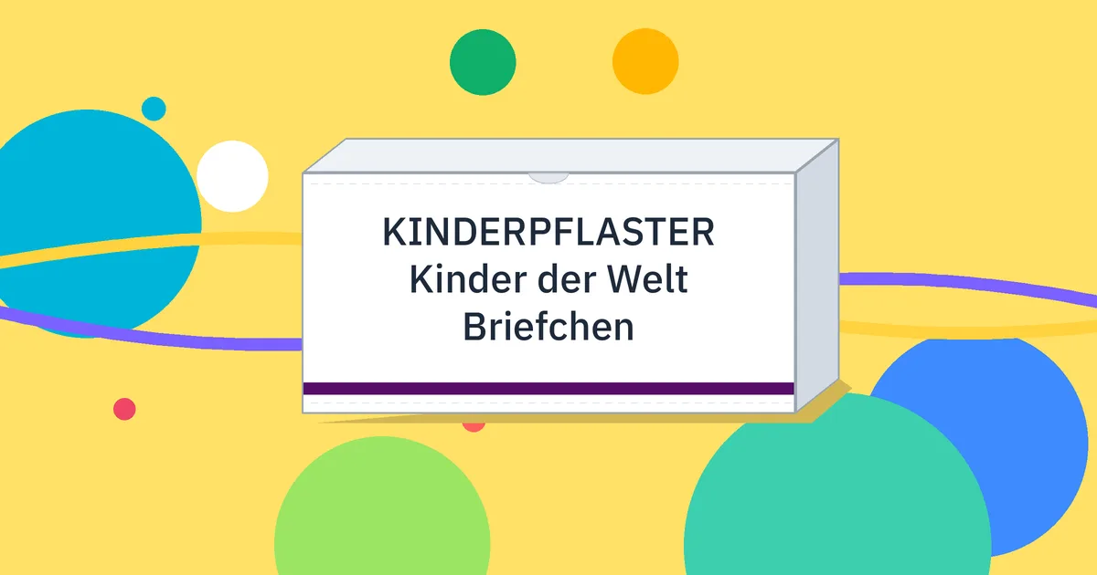 Symbolbild: Packung mit der Aufschrift KINDERPFLASTER Kinder der Welt Briefchen (PZN 19405366) – Verfügbarkeit und Bezug in Apotheken in Frankfurt am Main