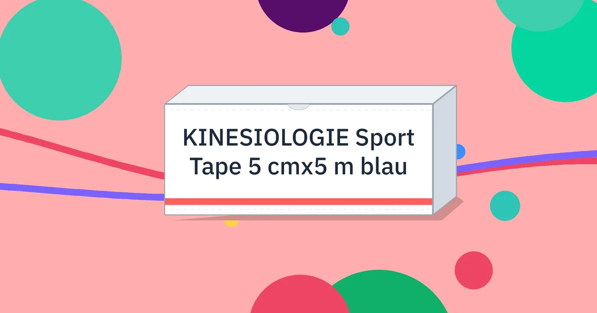 Symbolbild: Packung mit der Aufschrift KINESIOLOGIE Sport Tape 5 cmx5 m blau (PZN 00725967) – Verfügbarkeit und Bezug in Apotheken in Frankfurt am Main