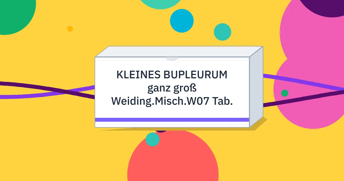 Symbolbild: Packung mit der Aufschrift KLEINES BUPLEURUM ganz groß Weiding.Misch.W07 Tab. (PZN 13867545) – Verfügbarkeit und Bezug in Apotheken in Frankfurt am Main