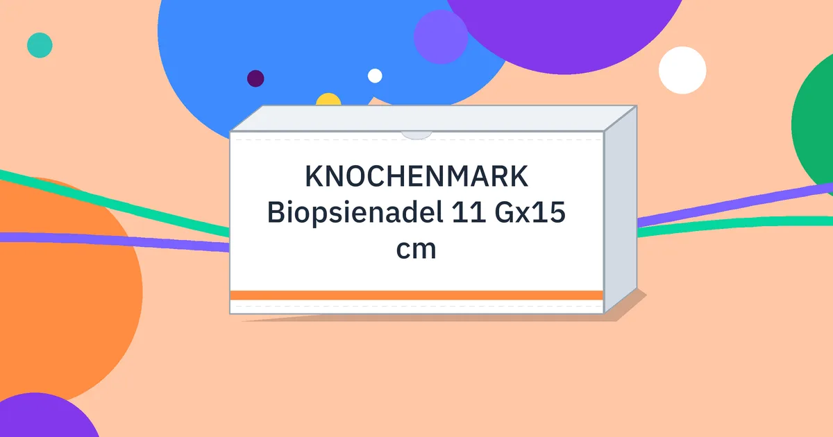 Symbolbild: Packung mit der Aufschrift KNOCHENMARK Biopsienadel 11 Gx15 cm (PZN 18812193) – Verfügbarkeit und Bezug in Apotheken in Frankfurt am Main