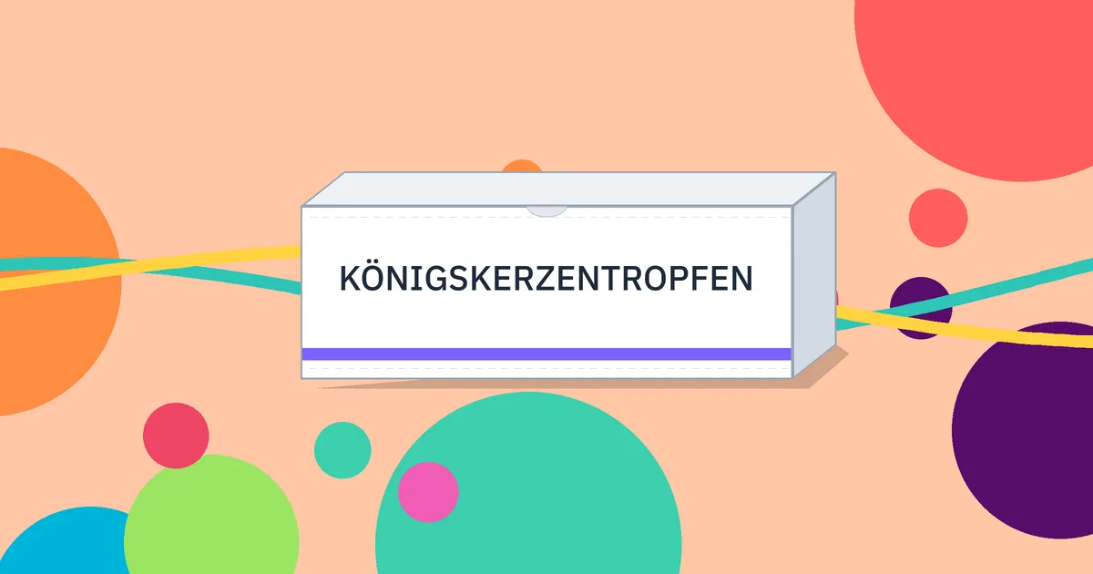Symbolbild: Packung mit der Aufschrift KÖNIGSKERZENTROPFEN (PZN 14126414) – Verfügbarkeit und Bezug in Apotheken in Frankfurt am Main