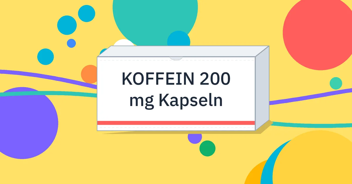 Symbolbild: Packung mit der Aufschrift KOFFEIN 200 mg Kapseln (PZN 13835114) – Verfügbarkeit und Bezug in Apotheken in Frankfurt am Main