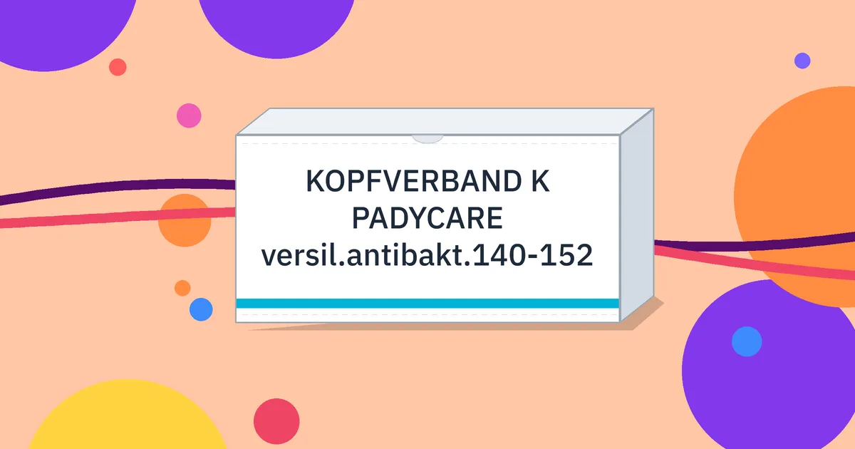 Symbolbild: Packung mit der Aufschrift KOPFVERBAND K PADYCARE versil.antibakt.140-152 (PZN 10939764) – Verfügbarkeit und Bezug in Apotheken in Frankfurt am Main