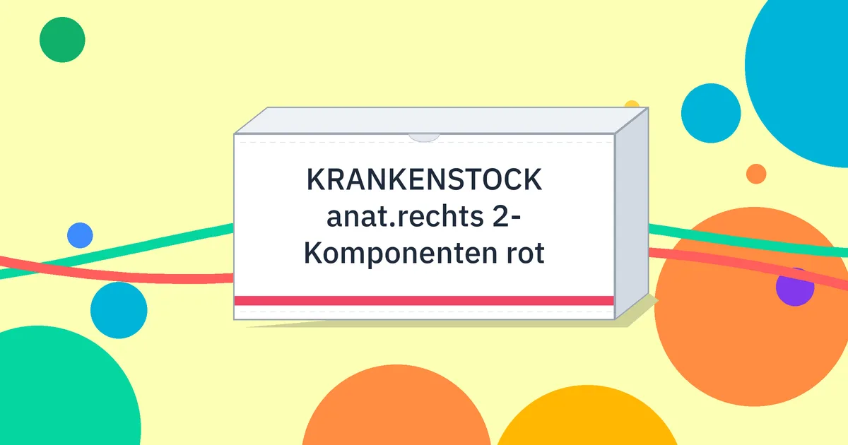 Symbolbild: Packung mit der Aufschrift KRANKENSTOCK anat.rechts 2-Komponenten rot (PZN 04456228) – Verfügbarkeit und Bezug in Apotheken in Frankfurt am Main