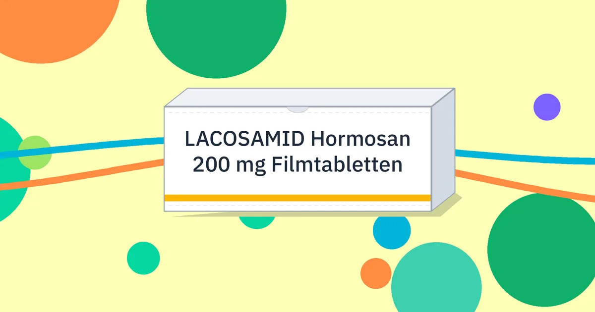Symbolbild: Packung mit der Aufschrift LACOSAMID Hormosan 200 mg Filmtabletten (PZN 17941959) – Verfügbarkeit und Bezug in Apotheken in Frankfurt am Main