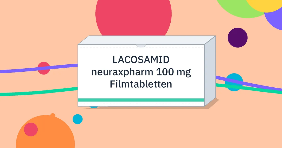 Symbolbild: Packung mit der Aufschrift LACOSAMID neuraxpharm 100 mg Filmtabletten (PZN 18085770) – Verfügbarkeit und Bezug in Apotheken in Frankfurt am Main