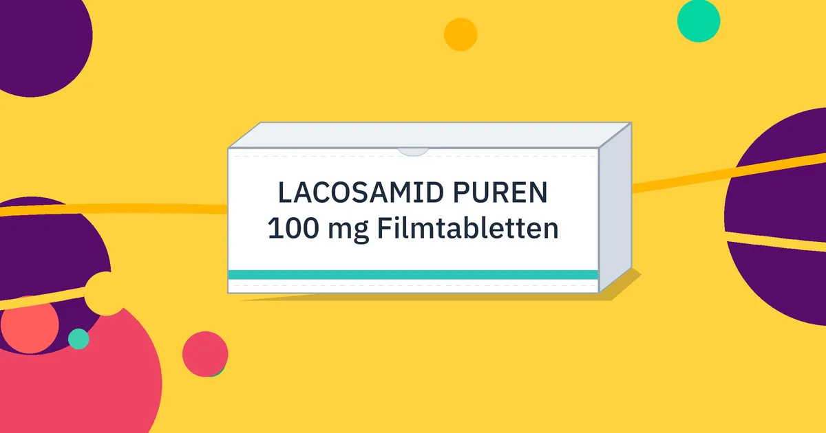 Symbolbild: Packung mit der Aufschrift LACOSAMID PUREN 100 mg Filmtabletten (PZN 17636848) – Verfügbarkeit und Bezug in Apotheken in Frankfurt am Main
