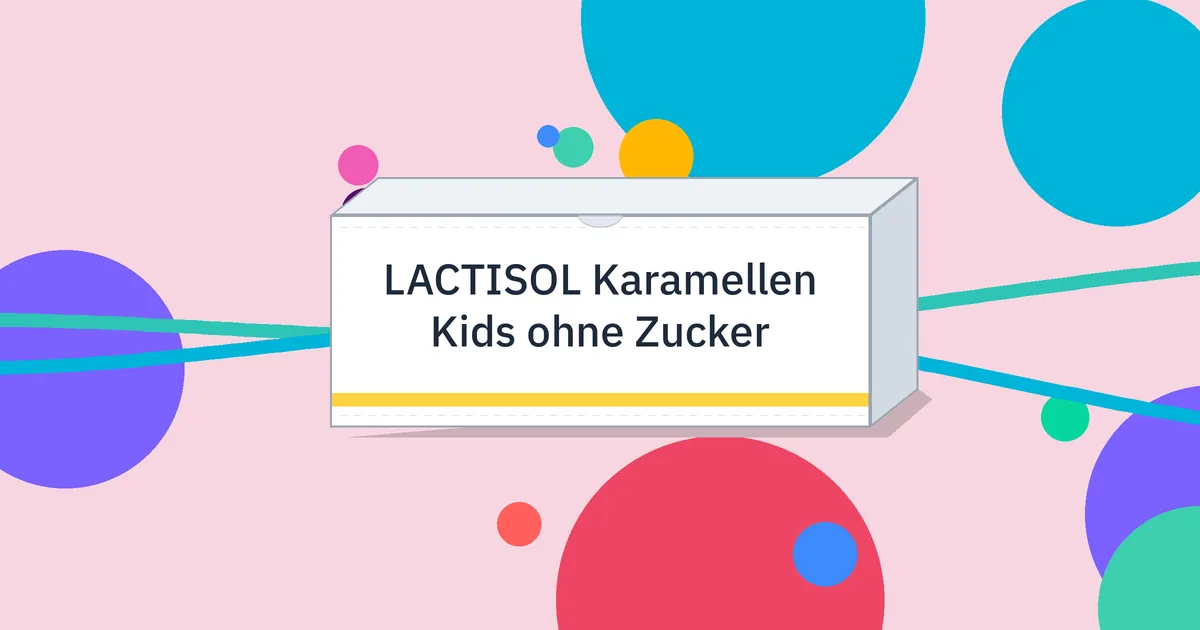 Symbolbild: Packung mit der Aufschrift LACTISOL Karamellen Kids ohne Zucker (PZN 12485646) – Verfügbarkeit und Bezug in Apotheken in Frankfurt am Main