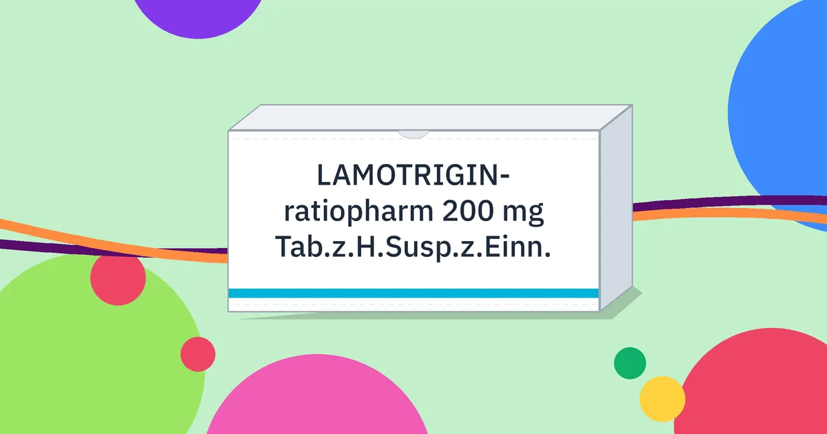 Symbolbild: Packung mit der Aufschrift LAMOTRIGIN-ratiopharm 200 mg Tab.z.H.Susp.z.Einn. (PZN 04624128) – Verfügbarkeit und Bezug in Apotheken in Frankfurt am Main