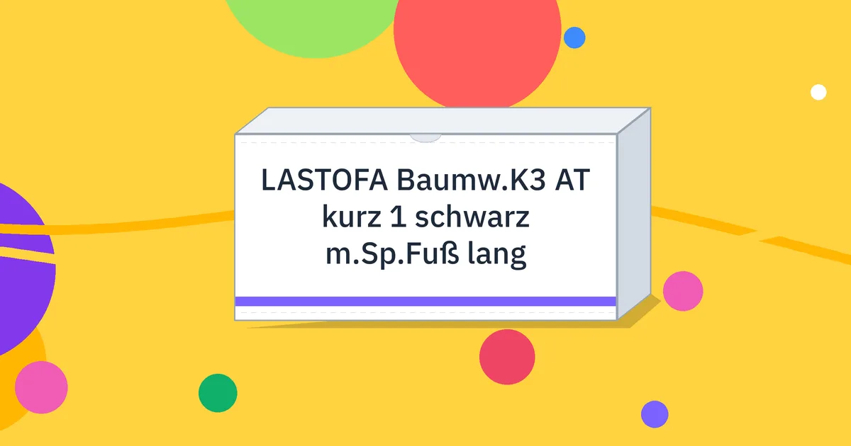 Symbolbild: Packung mit der Aufschrift LASTOFA Baumw.K3 AT kurz 1 schwarz m.Sp.Fuß lang (PZN 01958366) – Verfügbarkeit und Bezug in Apotheken in Frankfurt am Main