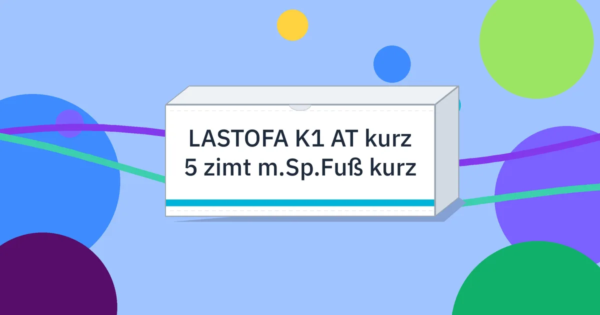 Symbolbild: Packung mit der Aufschrift LASTOFA K1 AT kurz 5 zimt m.Sp.Fuß kurz (PZN 13796578) – Verfügbarkeit und Bezug in Apotheken in Frankfurt am Main
