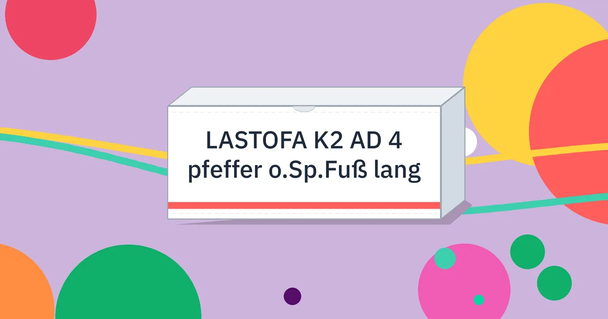 Symbolbild: Packung mit der Aufschrift LASTOFA K2 AD 4 pfeffer o.Sp.Fuß lang (PZN 14147422) – Verfügbarkeit und Bezug in Apotheken in Frankfurt am Main