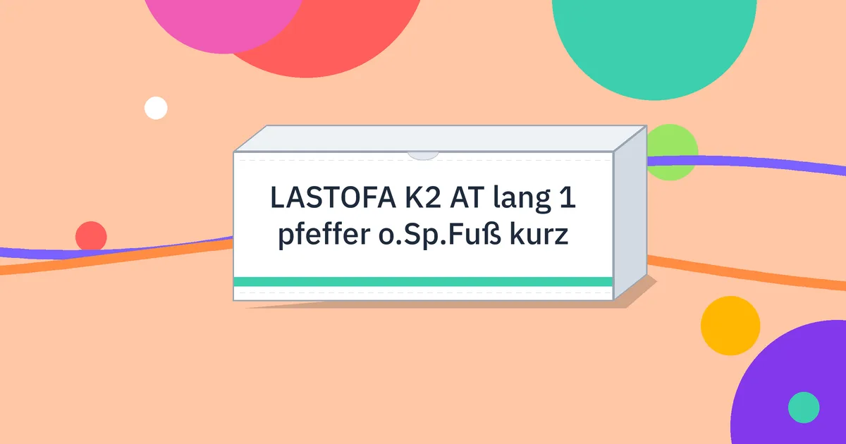 Symbolbild: Packung mit der Aufschrift LASTOFA K2 AT lang 1 pfeffer o.Sp.Fuß kurz (PZN 13808442) – Verfügbarkeit und Bezug in Apotheken in Frankfurt am Main