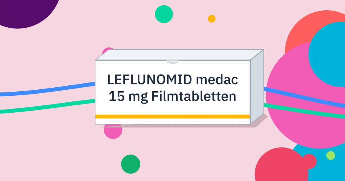 Symbolbild: Packung mit der Aufschrift LEFLUNOMID medac 15 mg Filmtabletten (PZN 16809577) – Verfügbarkeit und Bezug in Apotheken in Frankfurt am Main