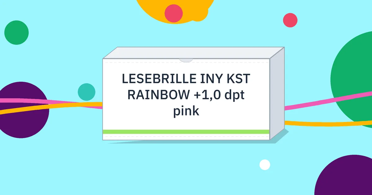 Symbolbild: Packung mit der Aufschrift LESEBRILLE INY KST RAINBOW +1,0 dpt pink (PZN 19941194) – Verfügbarkeit und Bezug in Apotheken in Frankfurt am Main
