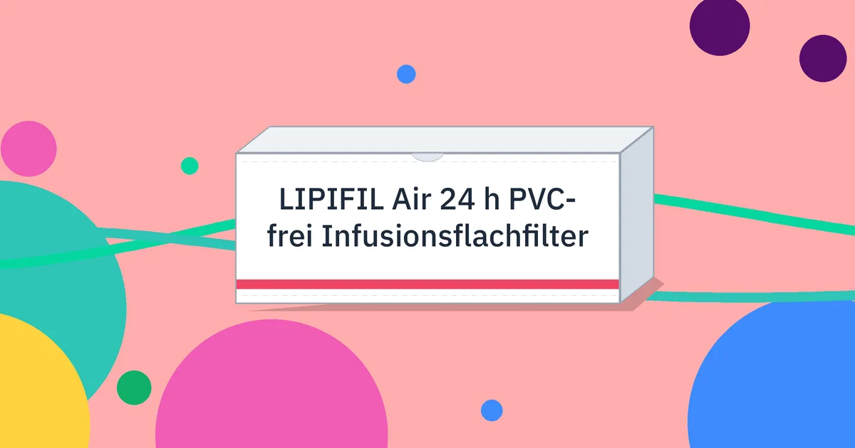 Symbolbild: Packung mit der Aufschrift LIPIFIL Air 24 h PVC-frei Infusionsflachfilter (PZN 16824708) – Verfügbarkeit und Bezug in Apotheken in Frankfurt am Main