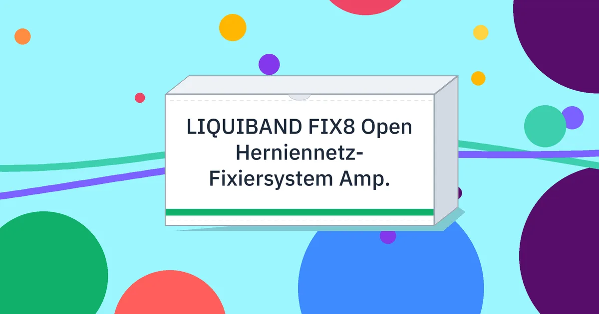 Symbolbild: Packung mit der Aufschrift LIQUIBAND FIX8 Open Herniennetz-Fixiersystem Amp. (PZN 16358488) – Verfügbarkeit und Bezug in Apotheken in Frankfurt am Main