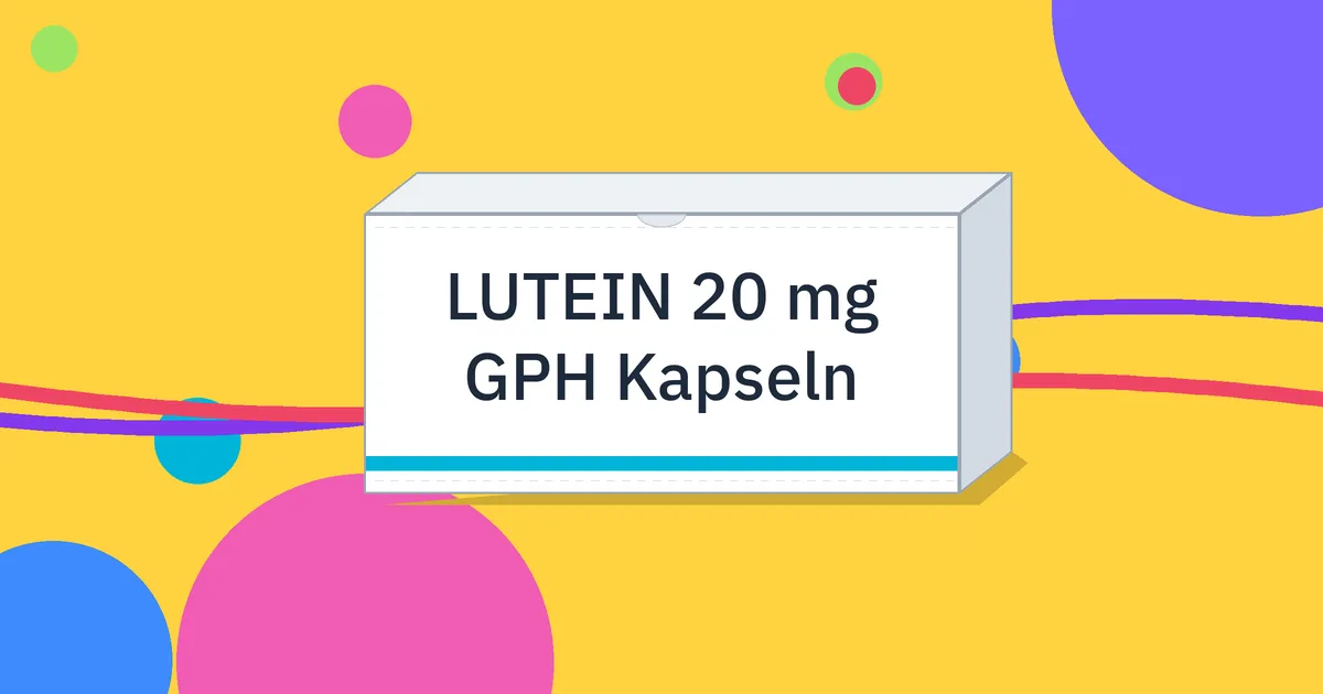 Symbolbild: Packung mit der Aufschrift LUTEIN 20 mg GPH Kapseln (PZN 06075364) – Verfügbarkeit und Bezug in Apotheken in Frankfurt am Main